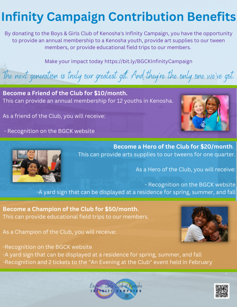 Infinity Campaign Contribution Benefits - Boys & Girls Club of Kenosha